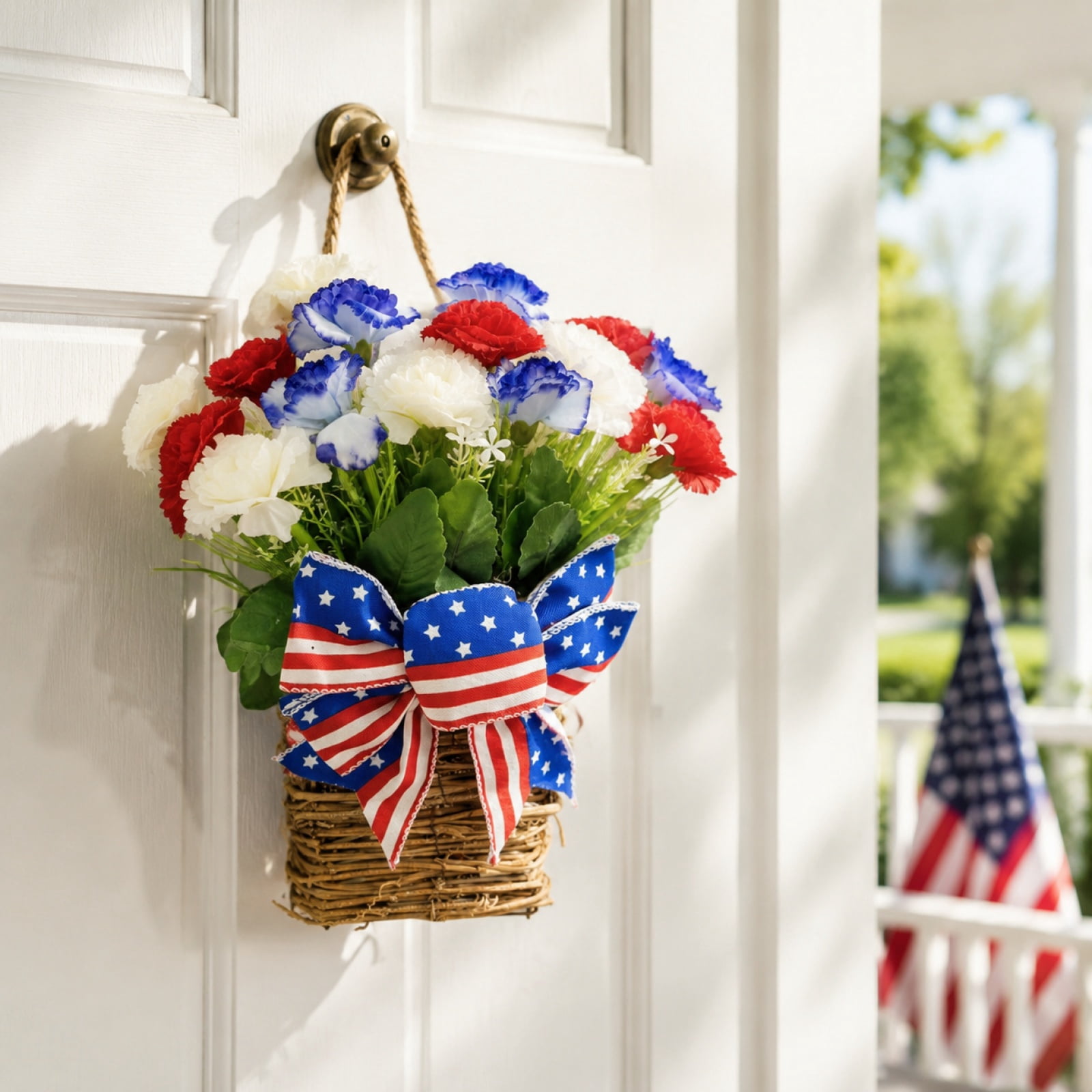 Anvora July 4th Patriotic Wreath Basket Front Door Wreath, 13.78 Inch ...