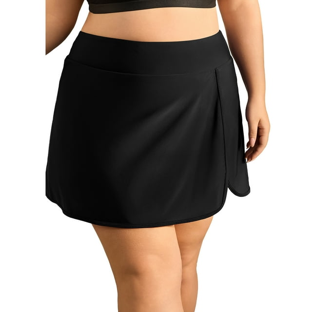 Anwell Plus Size Swim Skirt with Shorts High Waisted Swimming Skort ...