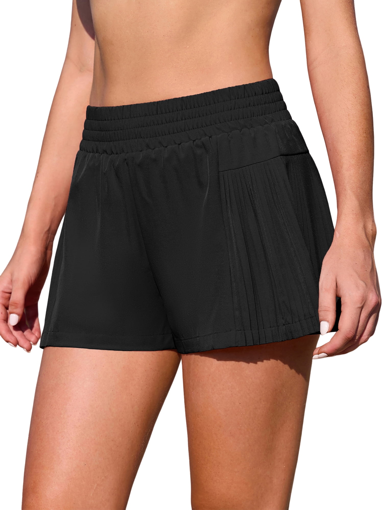 Anwell Swim Shorts for Womens Pleated Side Swim Bottoms High Waisted ...