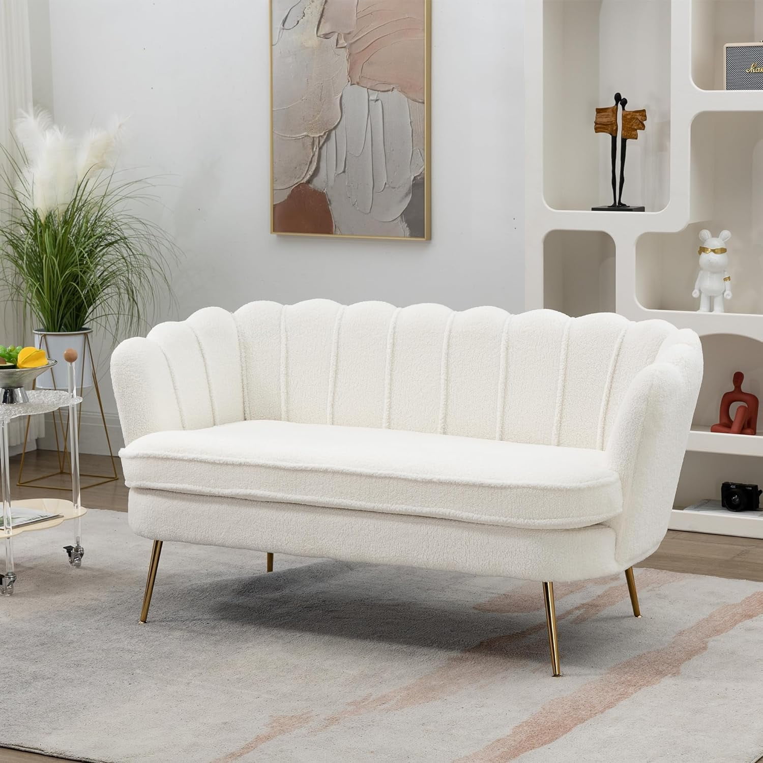 Anwick 59" Small Modern Chenille Loveseat Sofa, 2-Seater Sofa with Gold ...