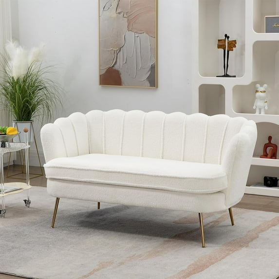 Anwick 59" Small Modern Chenille Loveseat Sofa, 2-Seater Sofa with Gold ...