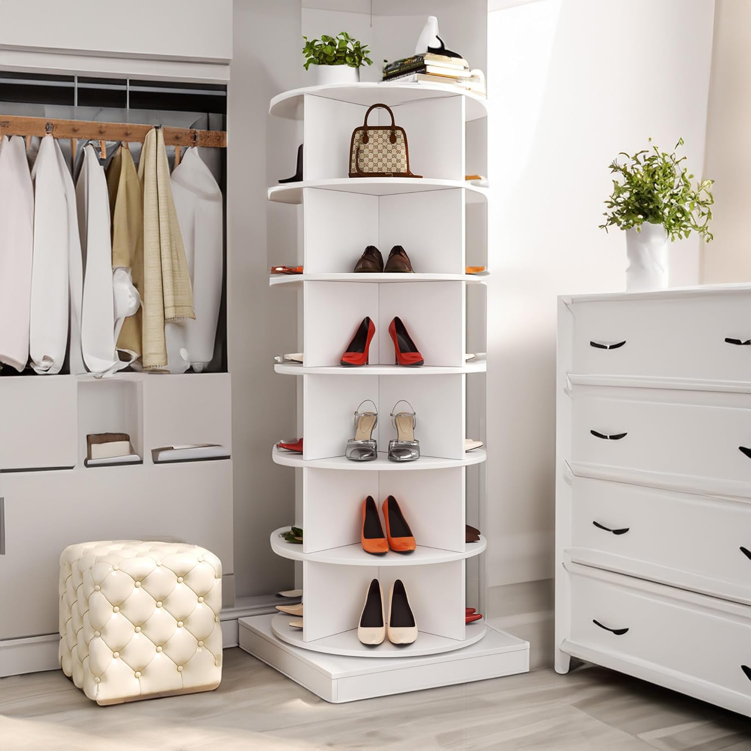 Anwick Revolving Shoe Rack Storage Organizer, Spinning Shoe Rack Tower ...