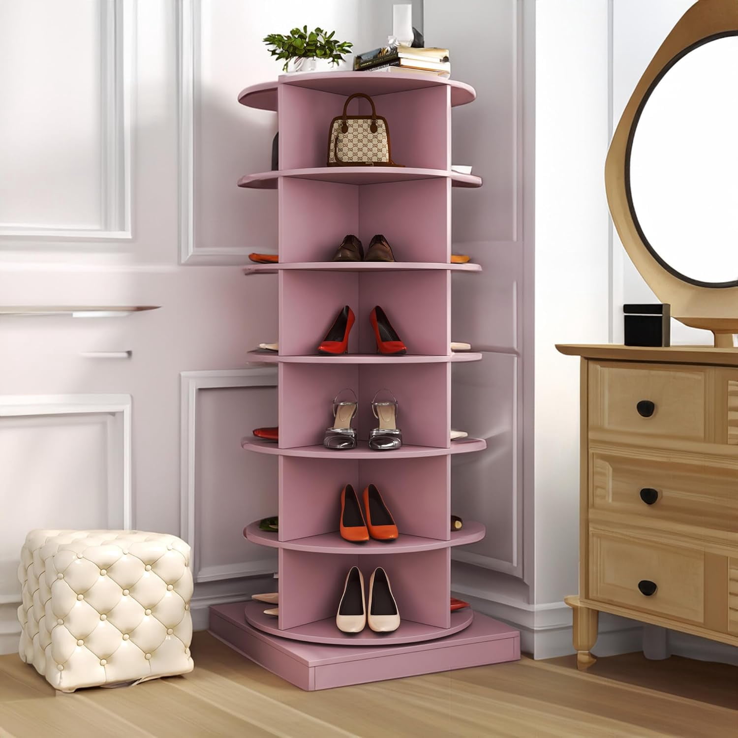 Anwick Rotating Shoe Rack, Spinning Shoe Rack Tower Round Carousel, 360 ...