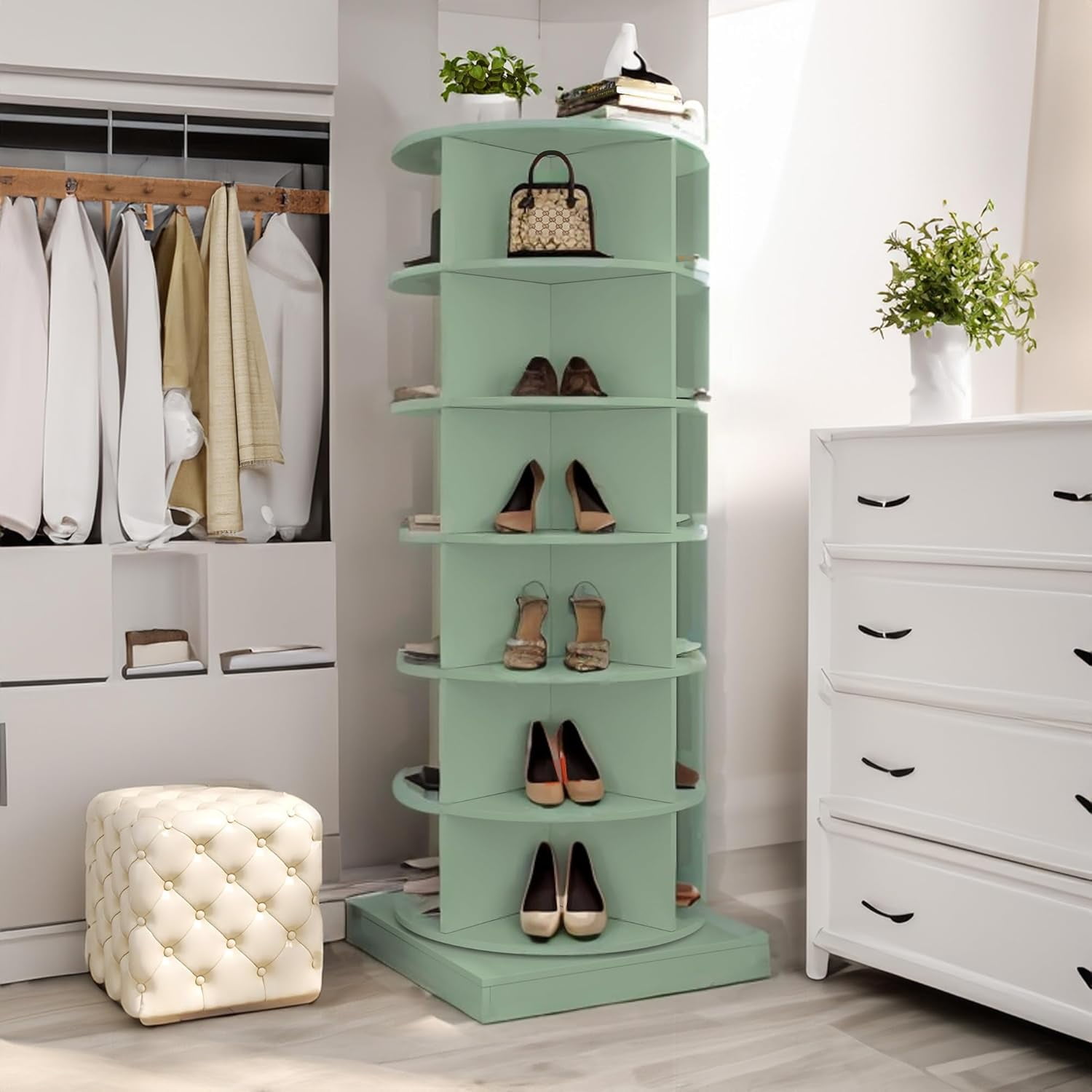 Anwick Rotating Shoe Rack, Spinning Shoe Rack Tower Round Carousel, 360 ...