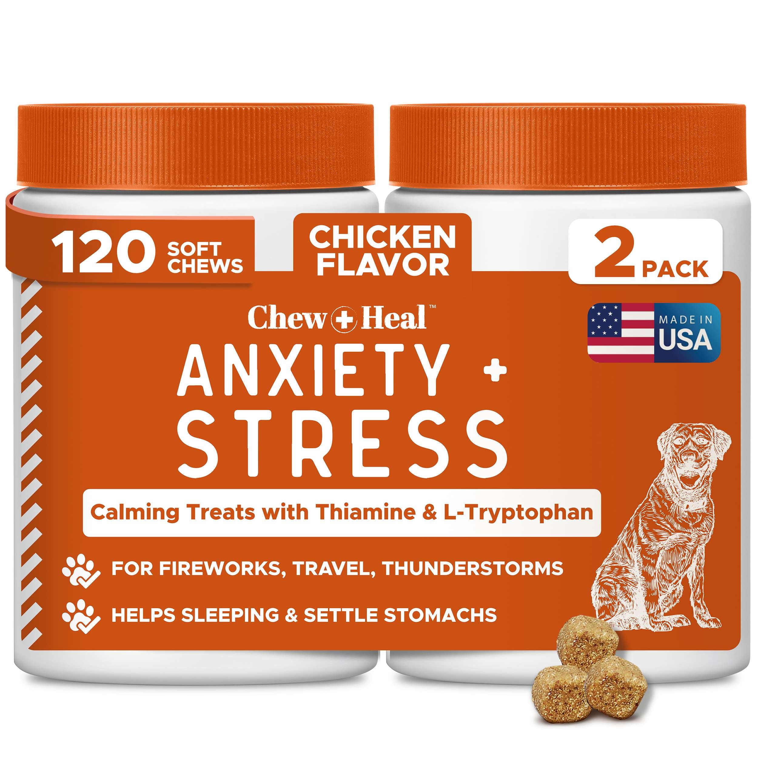Dog Calming Treats, 120 Anxiety Relief Soft Chews for Dogs - Chicken ...