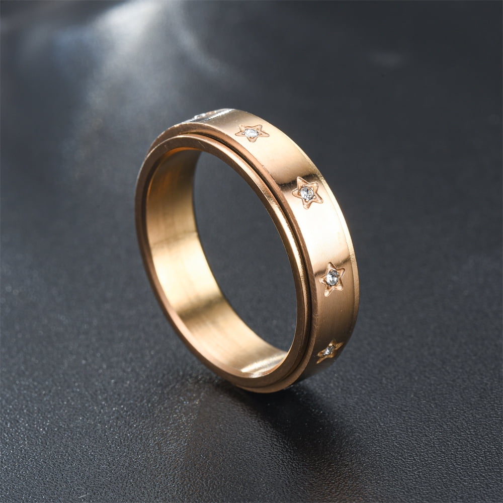 Anxiety Fidget Spinner Rings Korean 14K Yellow Gold Simple Zircon Star ...