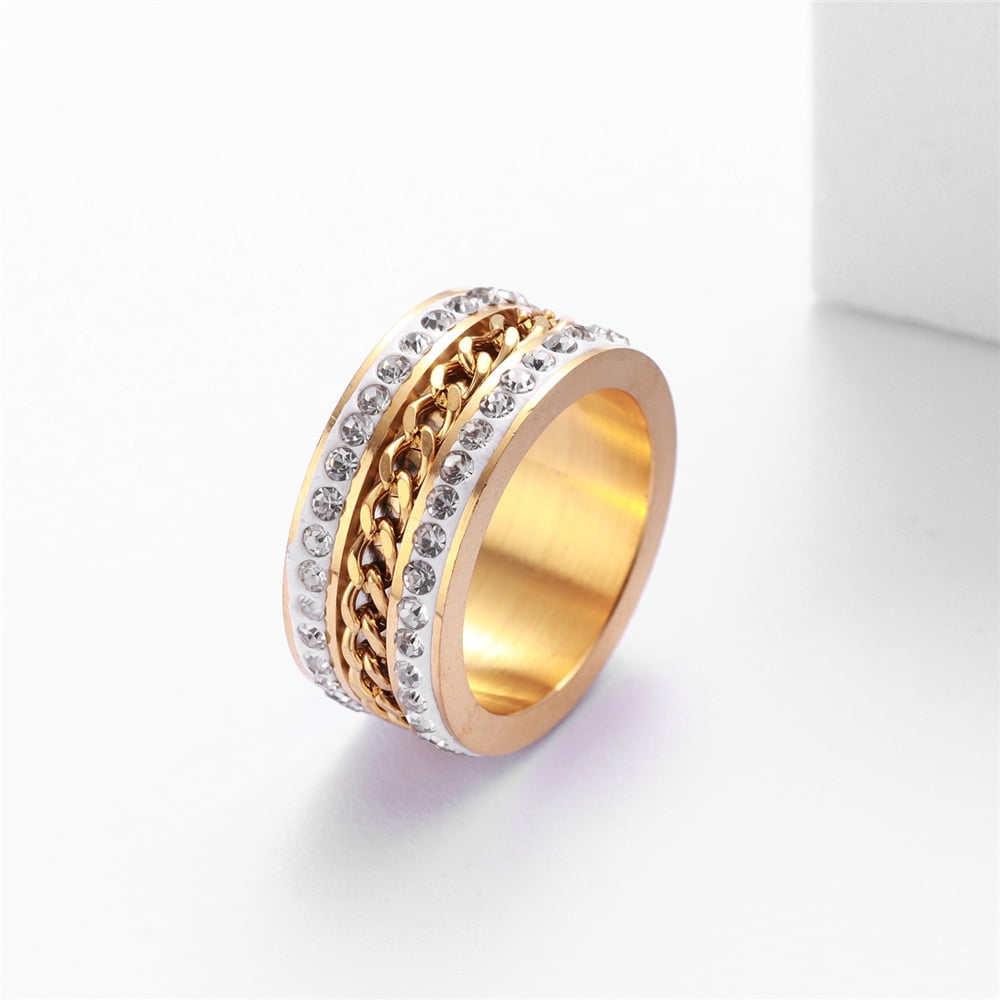 Anxiety Fidget Spinner Rings for Men Women 14K Yellow Gold Iced Out ...