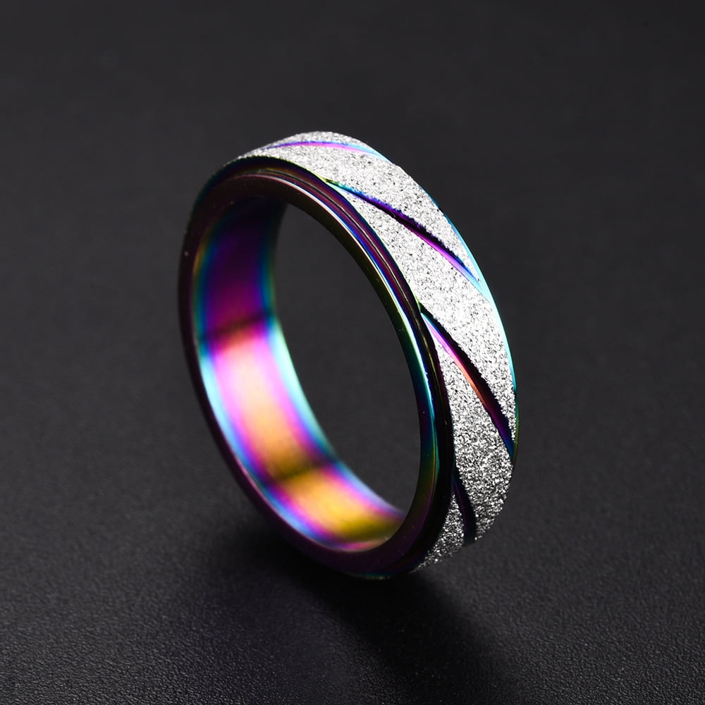 Anxiety Fidget Spinner Rings for Men Women Wave Pattern 14K Yellow Gold ...