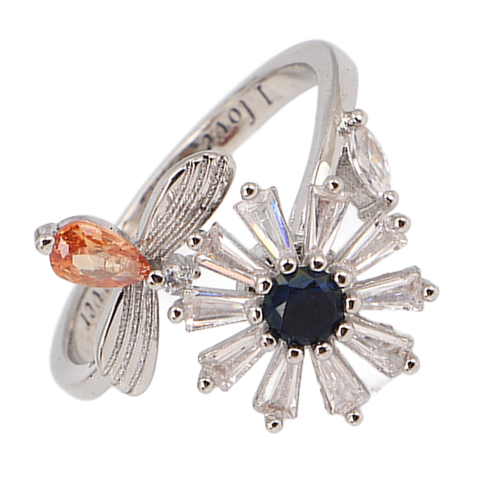 Anxiety Relief Ring Flower Open Adjustable Rotating Silver Fidget Ring ...