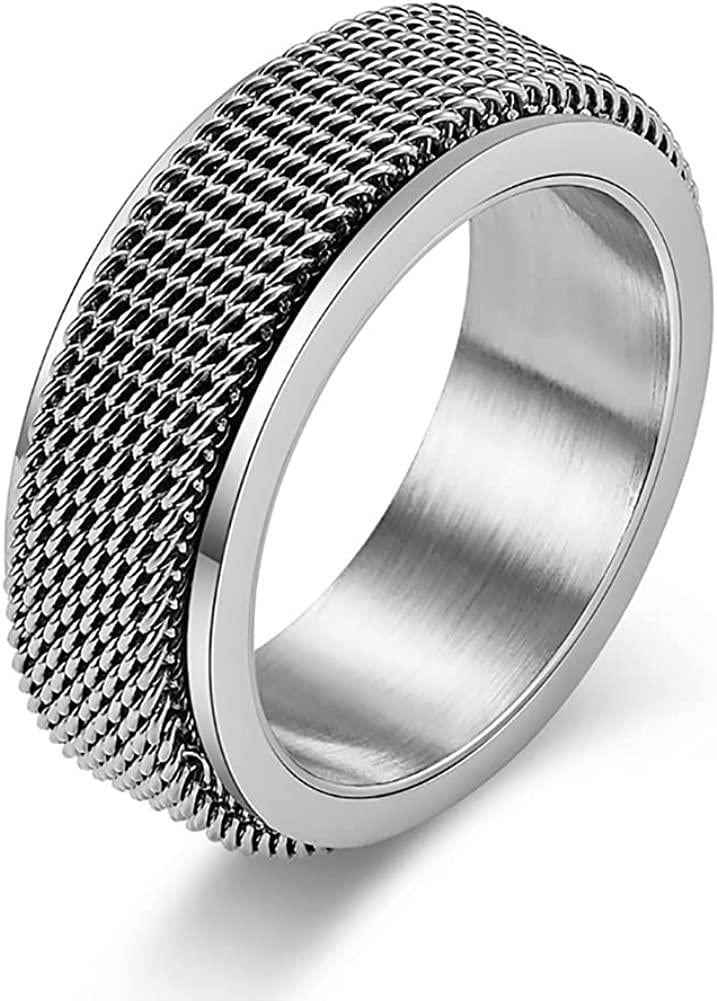 Anxiety Ring for Men Chain Woven Mesh Rings Cool Titanium Stainless ...