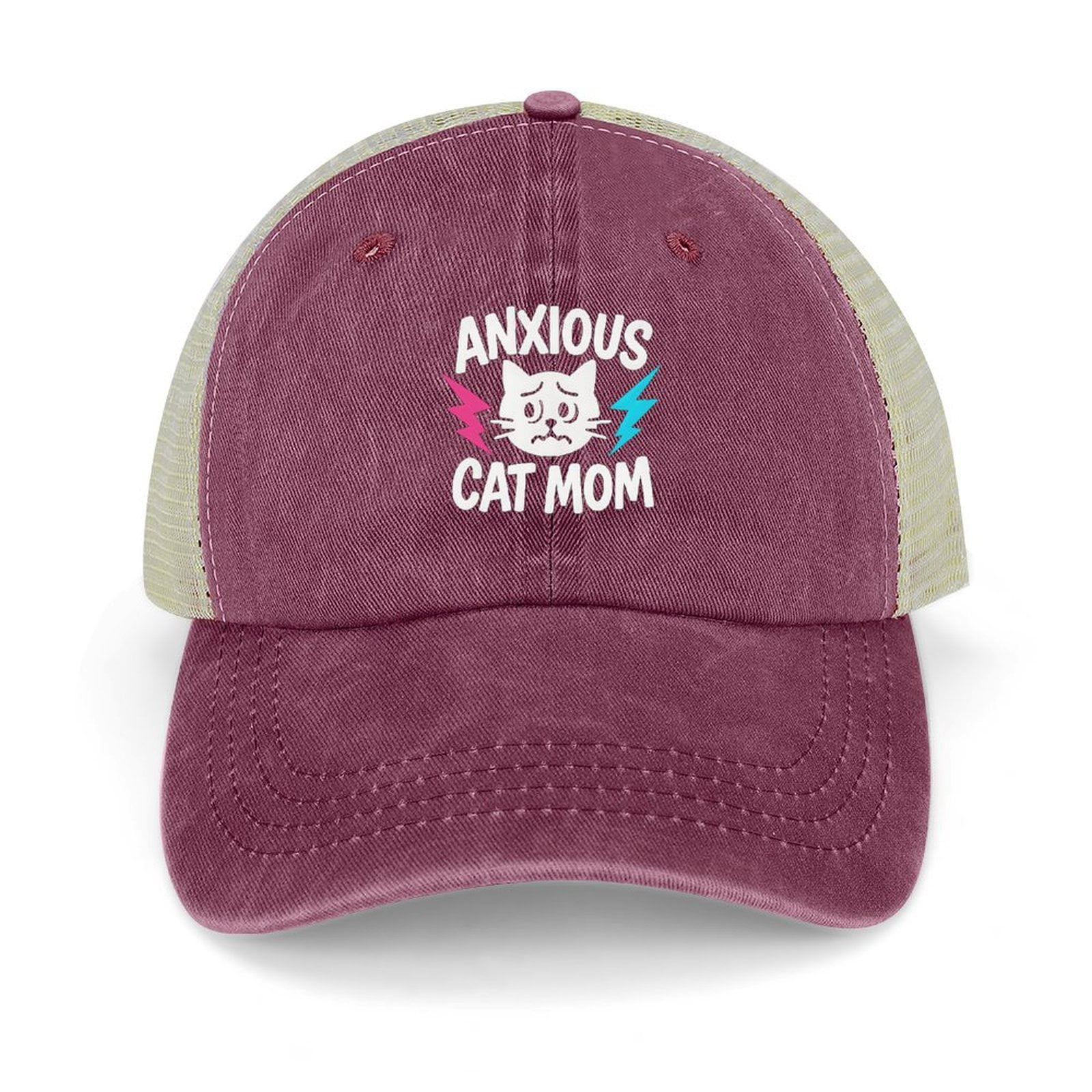 Anxious Cat Mom Wine Red Baseball Cap for Men Women, Adjustable ...