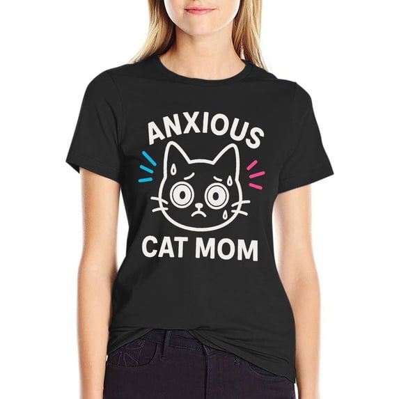 Anxious Cat Mom Women’s Cotton Short Sleeve T-Shirt HD Graphic Print ...