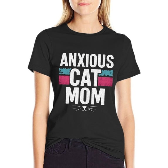 Anxious Cat Mom Women’s Cotton Short Sleeve T-Shirt HD Graphic Print ...