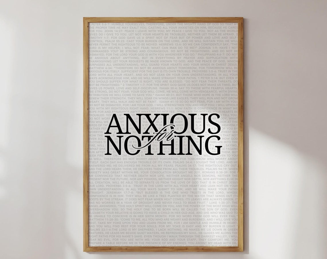 Anxious For Nothing Christian Wall Art Minimalist Typography Bible ...