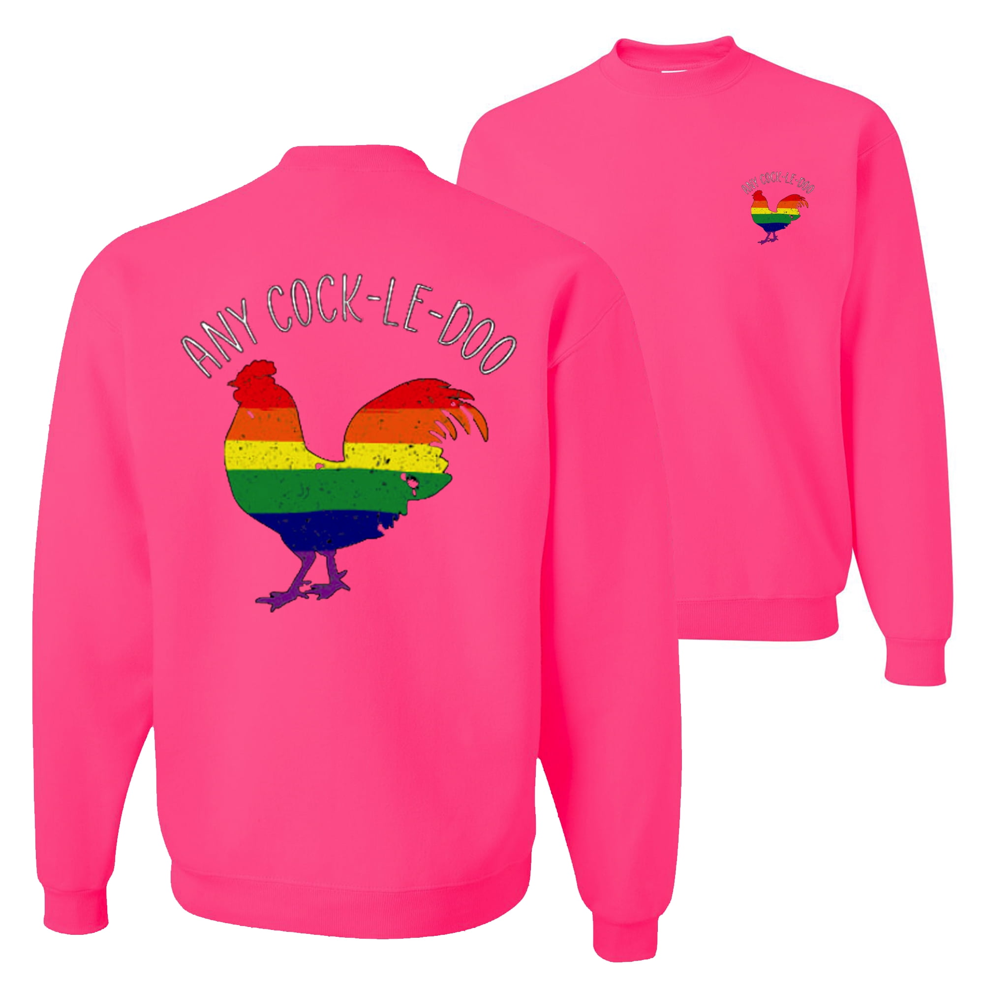 Any -Le-Doo LGBT Rainbows Pride FRONT AND BACK Mens Crew Neck , Neon ...
