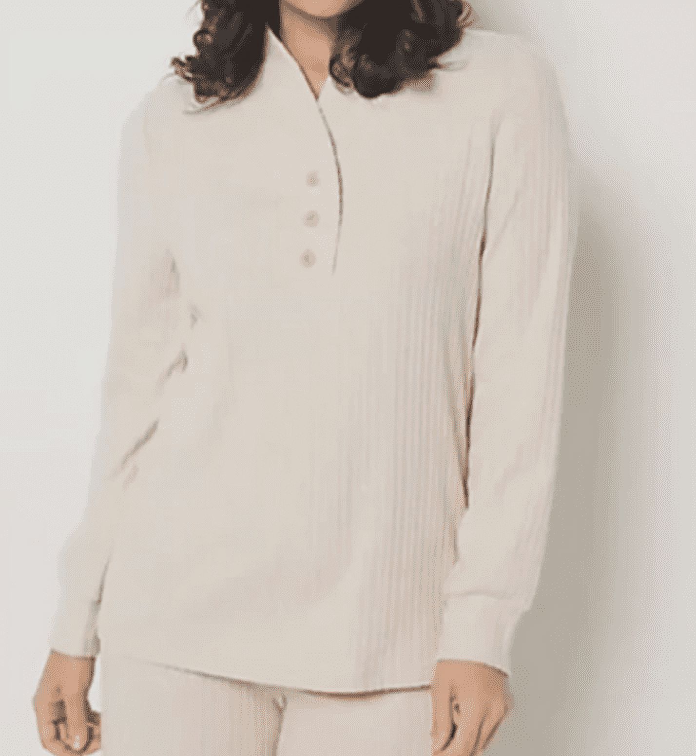 AnyBody Brushed Sweater Rib Button Up Top- PEARL, X-SMALL - Walmart.com