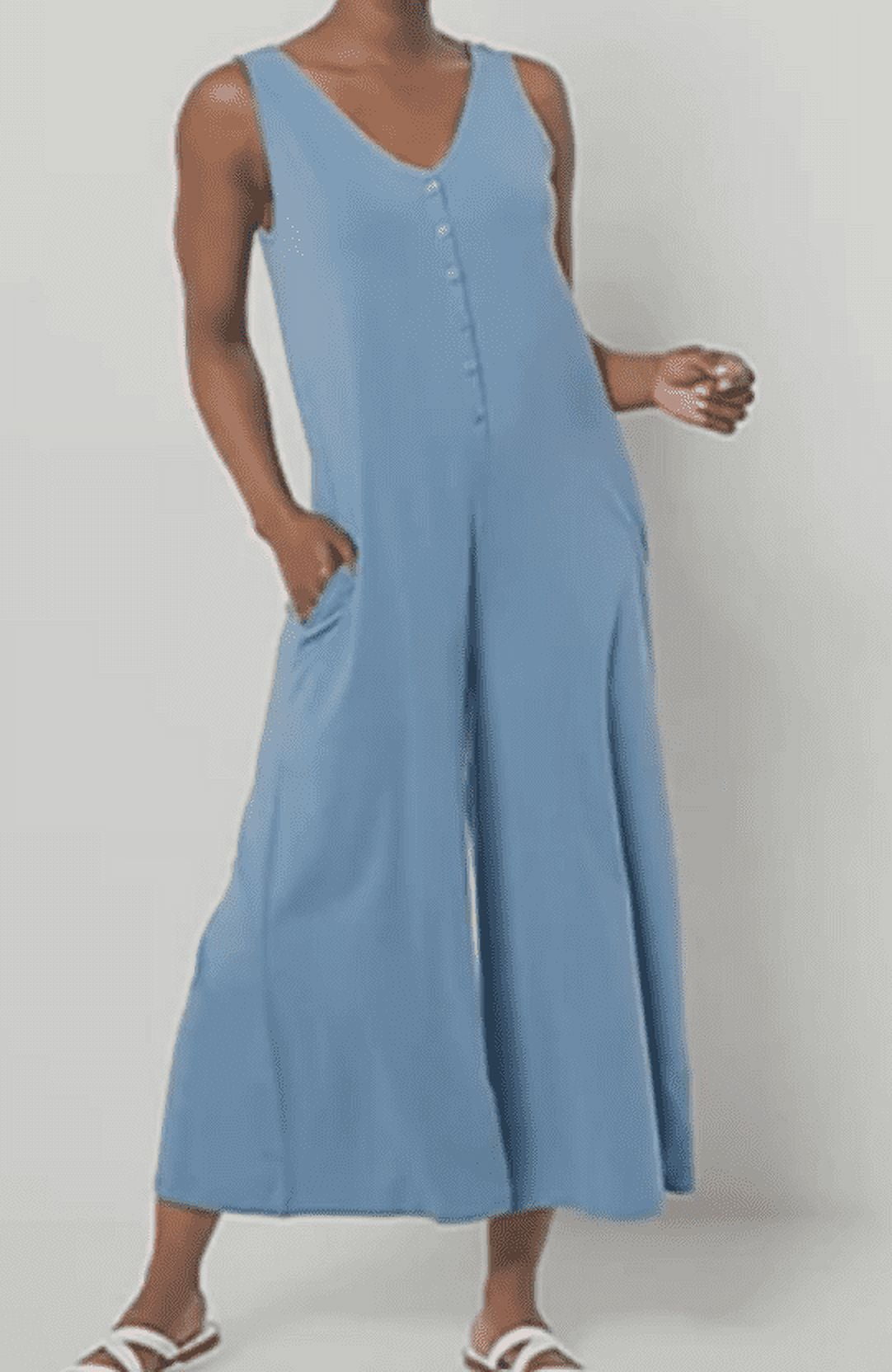 AnyBody Cozy Knit Luxe Button Down Sleeveless Jumpsuit- DUSK BLUE, TALL ...