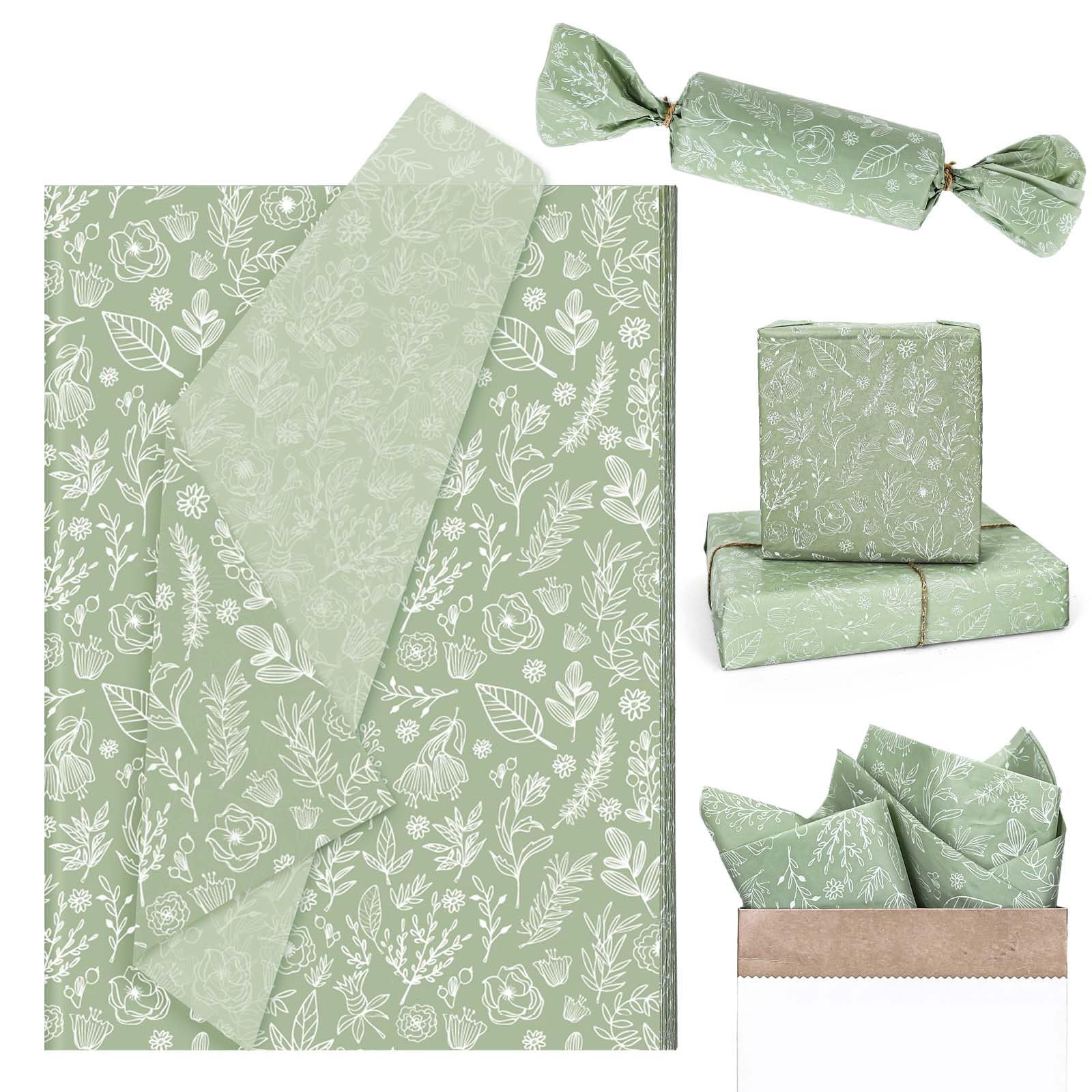 AnyDesign 100 Sheets PriNst Sage Wildflower Tissue Paper White Floral ...