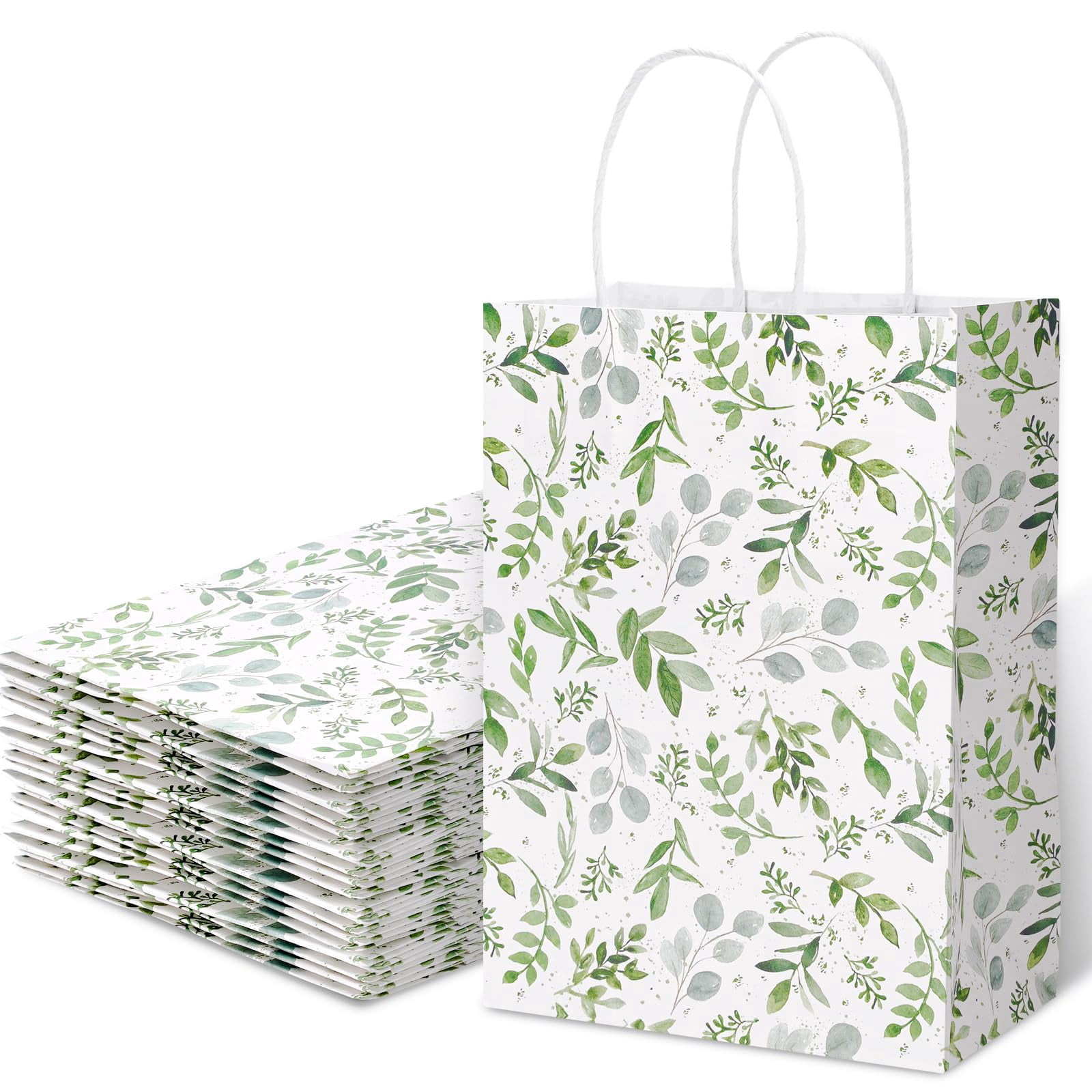 AnyDesign 12 Pack Greenery Paper Bags AIS1 Bulk Watercolor Leaves Gift ...