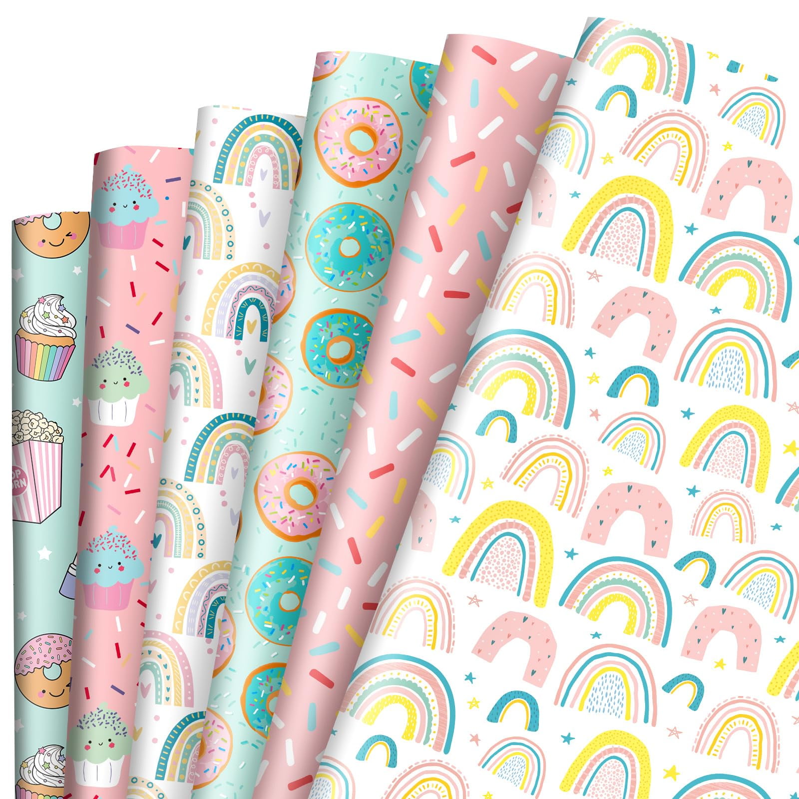 AnyDesign 12 Sheet PriNst Rainbow Dessert Wrapping Paper Donut Cake ...