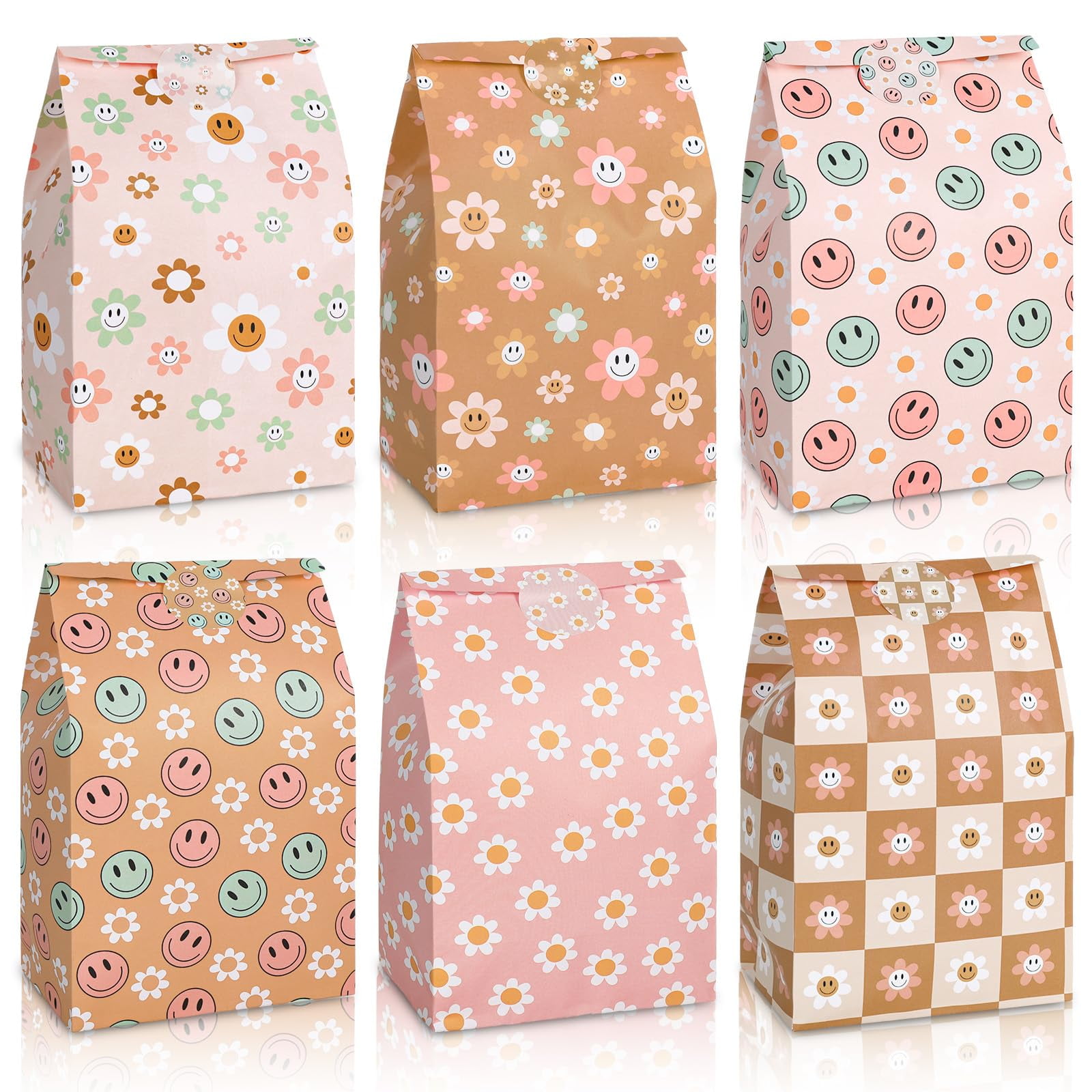 AnyDesign 24Pcs Vintage Boho Party Favor Bags 6 Designs Smile Daisy ...