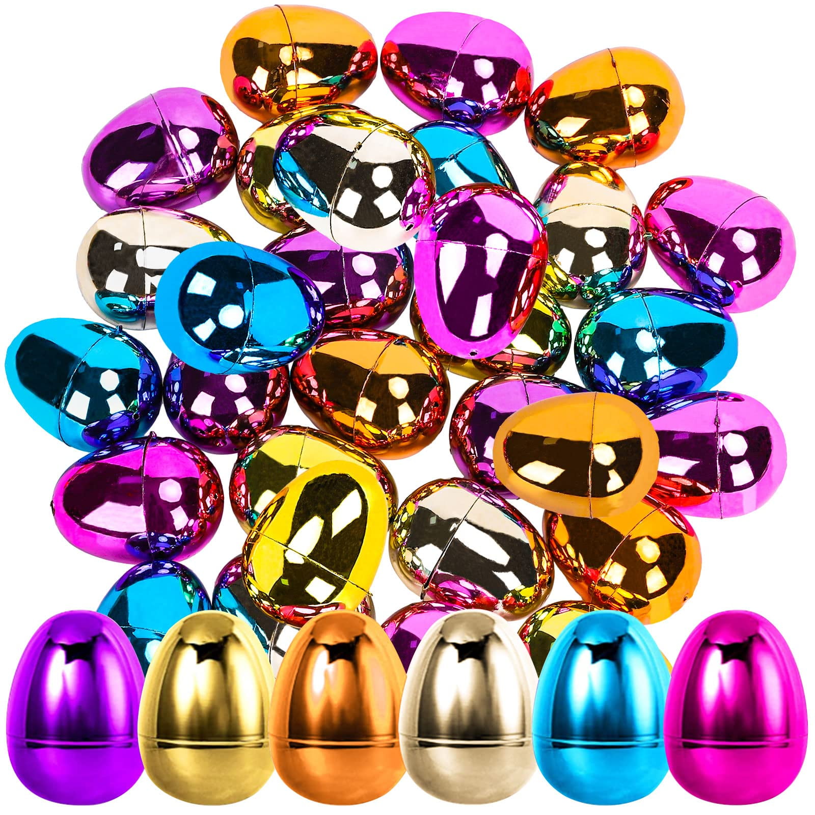 AnyDesign 24pcs Metallic Shiny MMF7 Easter Eggs - Fillable Eggs for ...