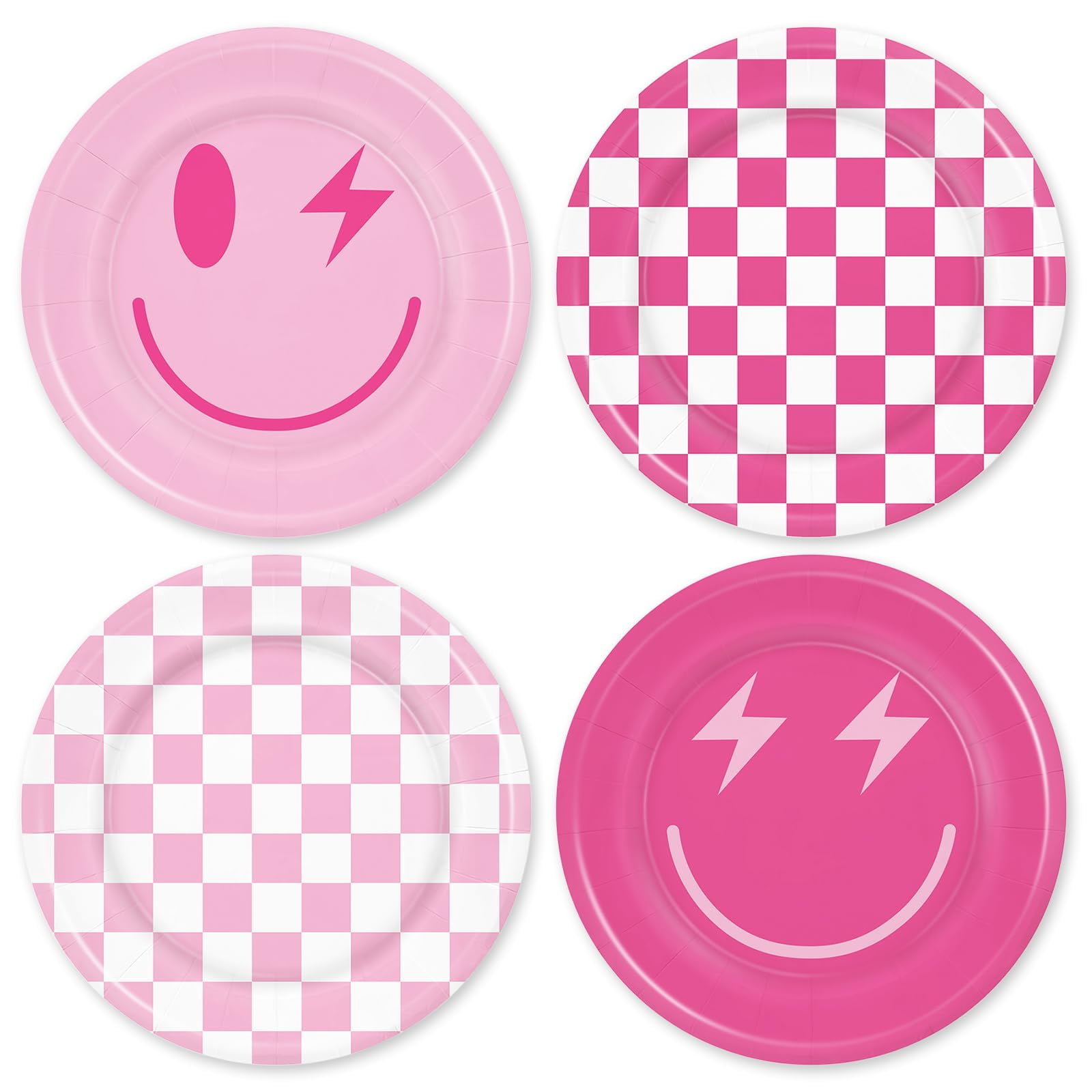 AnyDesign 32Pcs Preppy AJH3 Paper Plates Smile Face Plaid Disposable ...