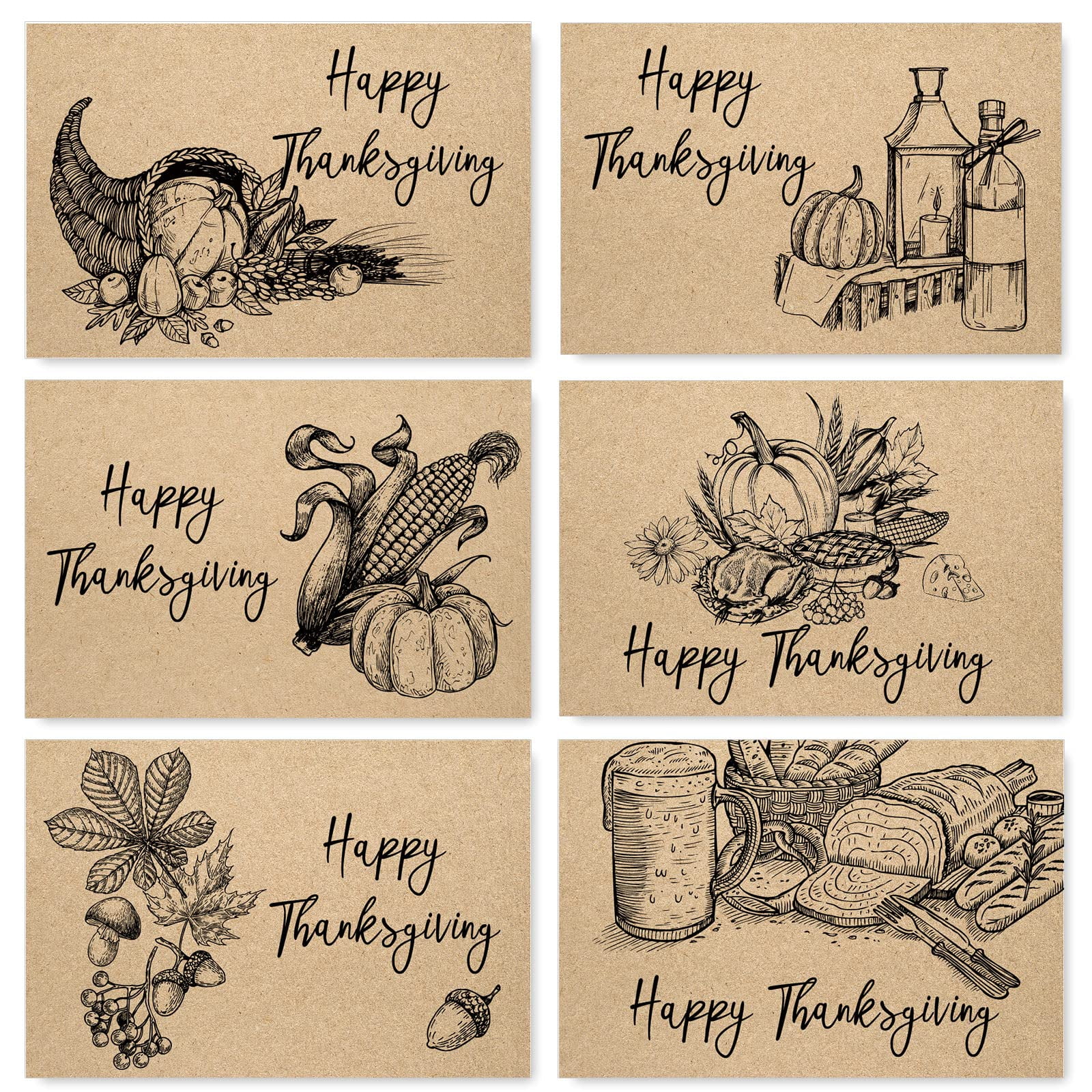 AnyDesign 36 Pack Thanksgiving Greeting Cards Bulk Kraft Happy ...