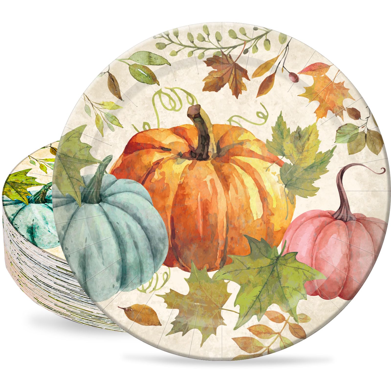 AnyDesign 40Pcs Thanksgiving Fall Paper Plates AFN1Watercolor Pumpkins ...