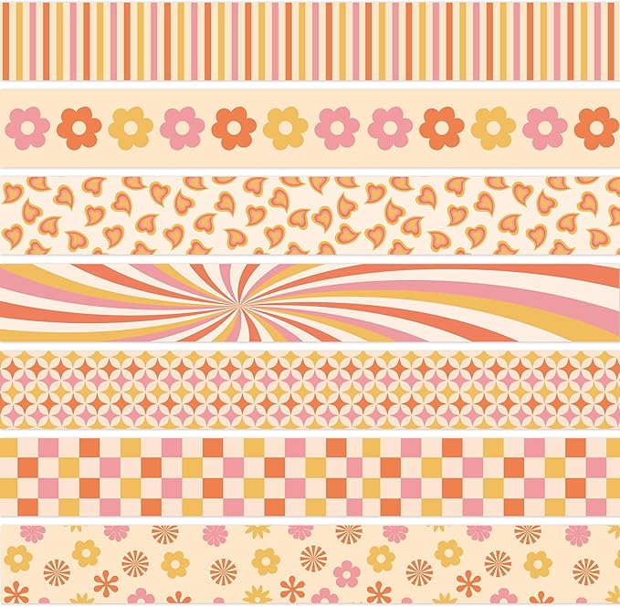 AnyDesign 72.3Ft Retro Groovy Bulletin Board Borders Boho Flower ...