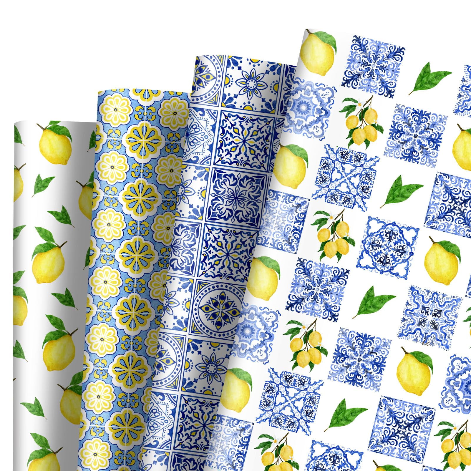 AnyDesign 8 Sheet FEV6 Blue Tiles Lemons Wrapping Paper 4 Designs Gift ...