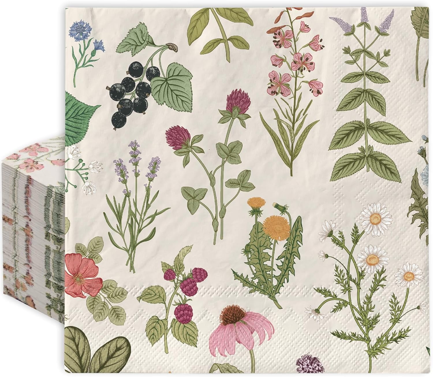80 Pack Wild Herbs Paper Napkins Vintage Wildflower Luncheon Napkins ...