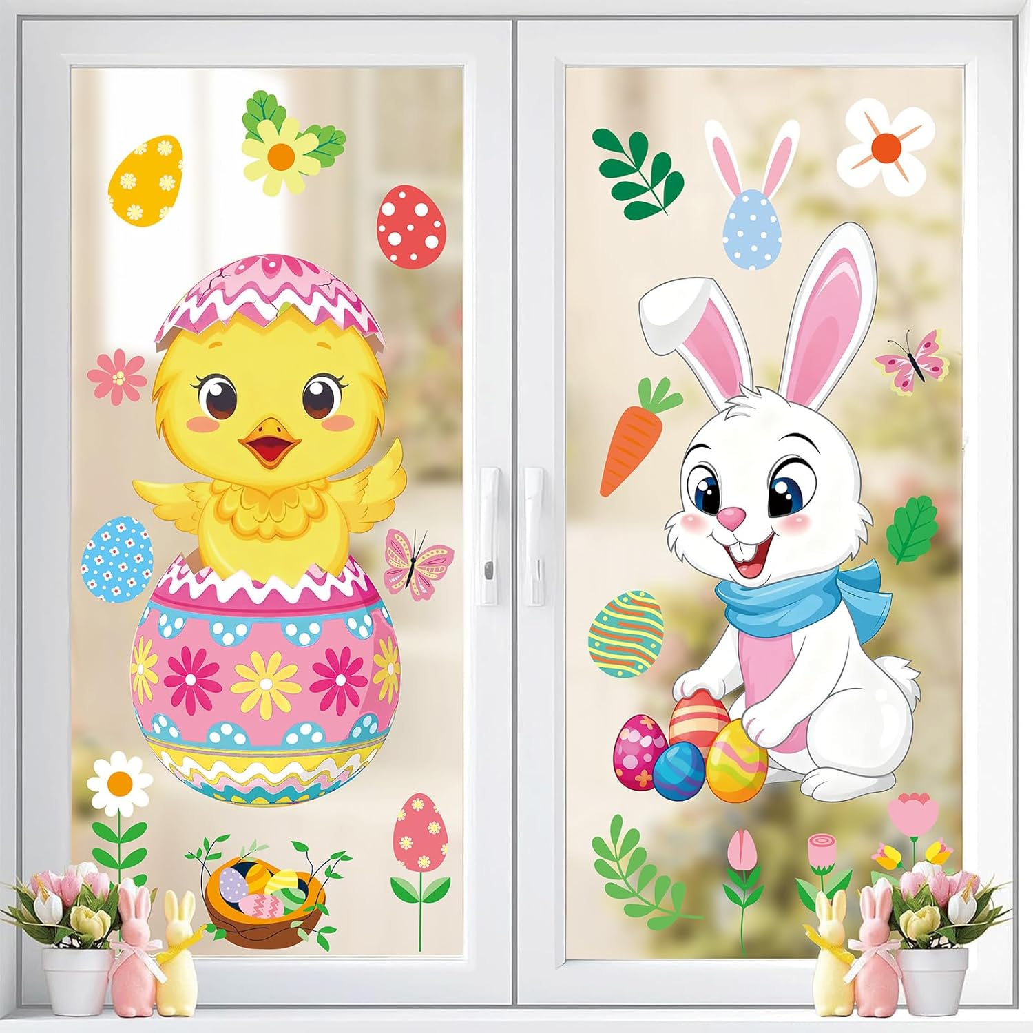 AnyDesign Easter Window Cling Stickers Large Window Decals Cartoon ...