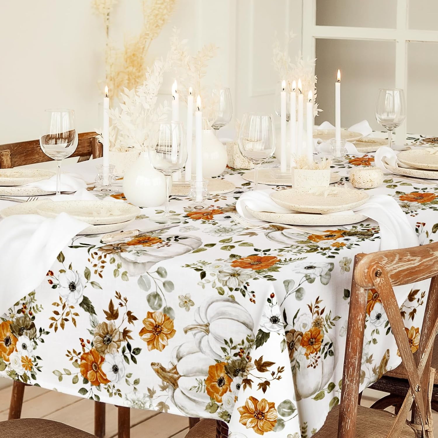 AnyDesign Fall Pumpkin Tablecloth Watercolor Pumpkin Pattern Table ...