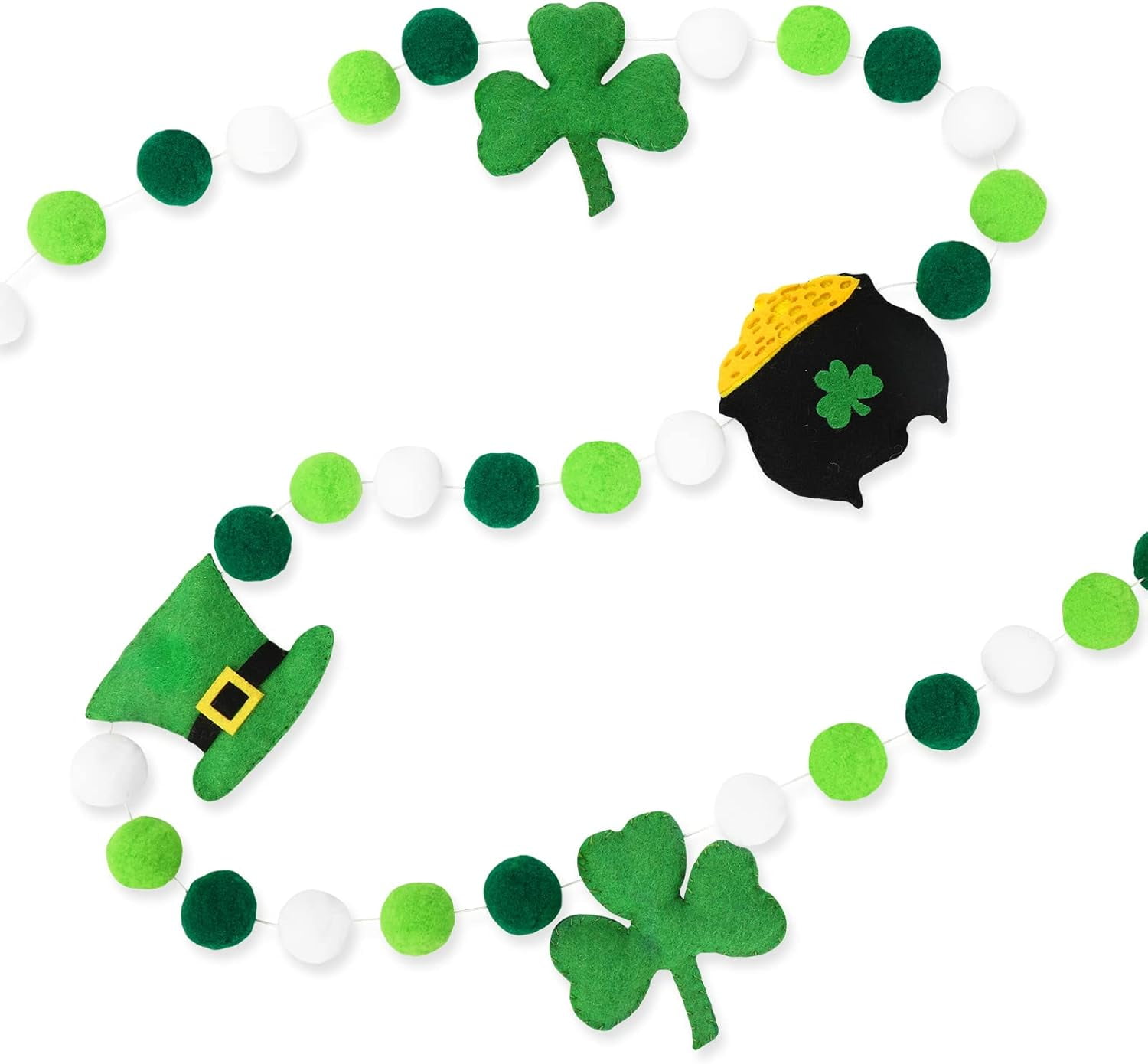 AnyDesign St. Patrick's Day Felt Pom Pom Banner Shamrock Hat Pot Felt ...