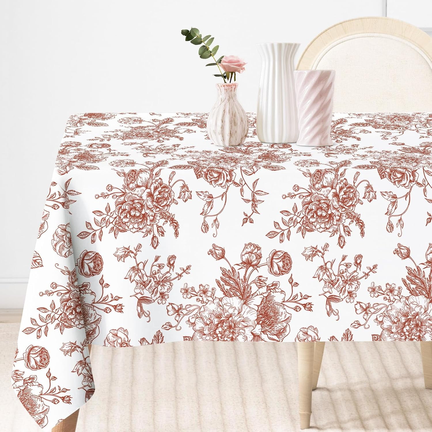 AnyDesign Vintage Floral Tablecloth Rectangle Blue Flower Fabric Table ...