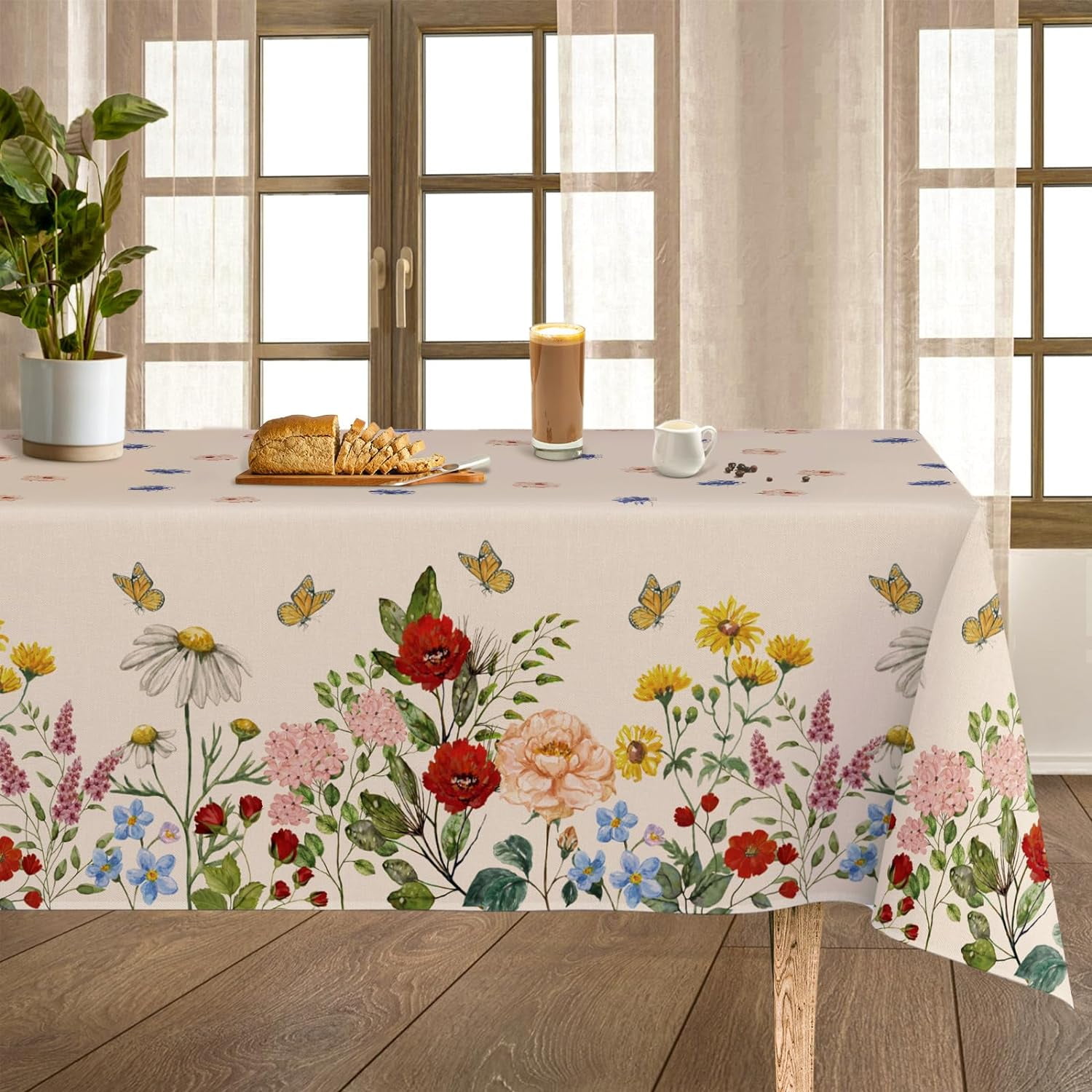 Vintage Wildfloral Tablecloth 60 x 102 Inch Wildflower Butterfly Table ...
