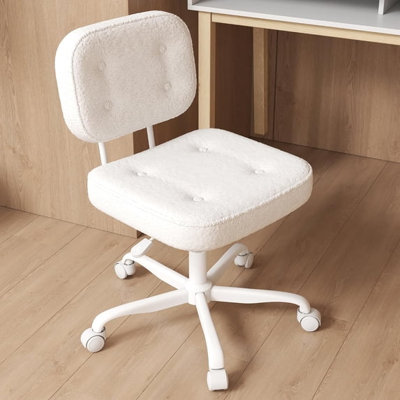 AnyGod Teddy Fleece Armless Home Office Desk Chair, Small Ergonomic ...
