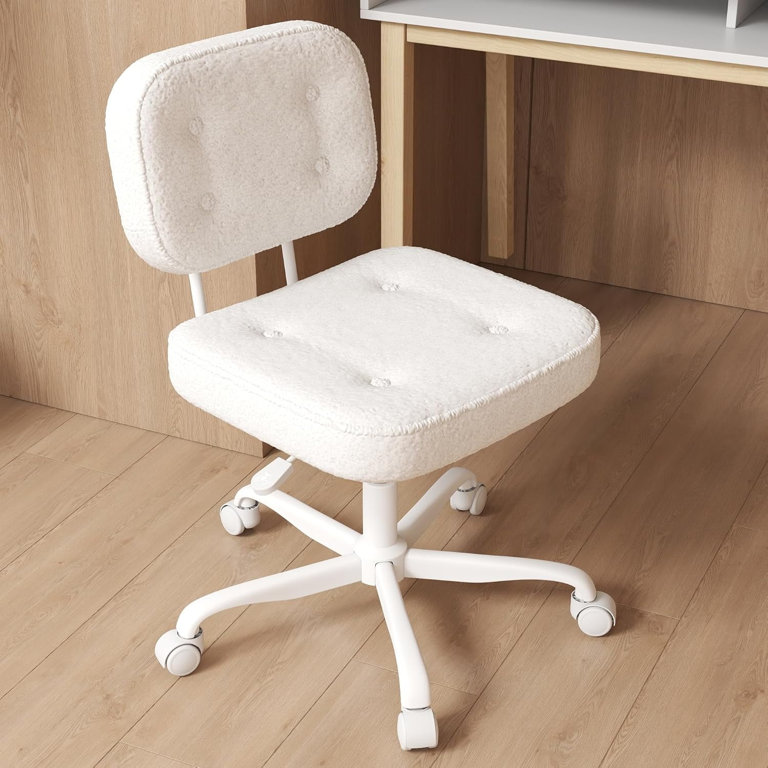 Teddy Fleece Armless Home Office Desk Chair, Small Ergonomic Task Chair ...