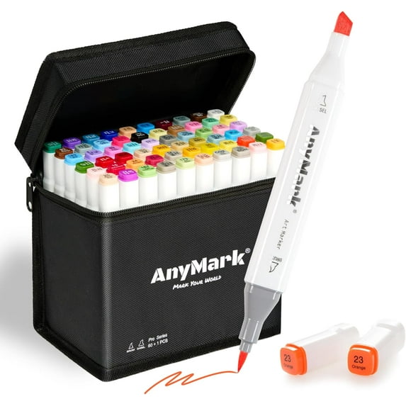 AnyMark Alcohol Markers Brush Tip, 60+1 Colors Dual Tip Brush & Chisel ...
