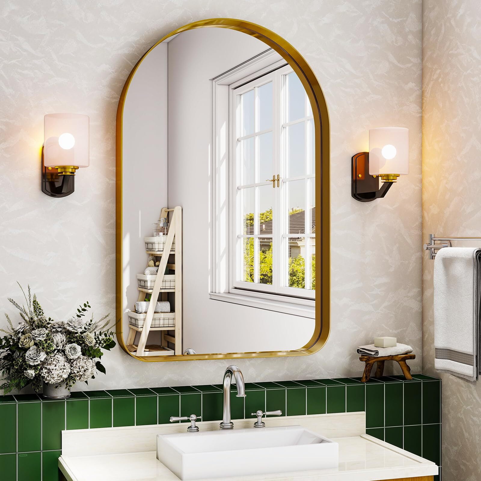 AnyRose 20"x30" Arched Bathroom Mirror Modern Vanity Mirror with Deep ...