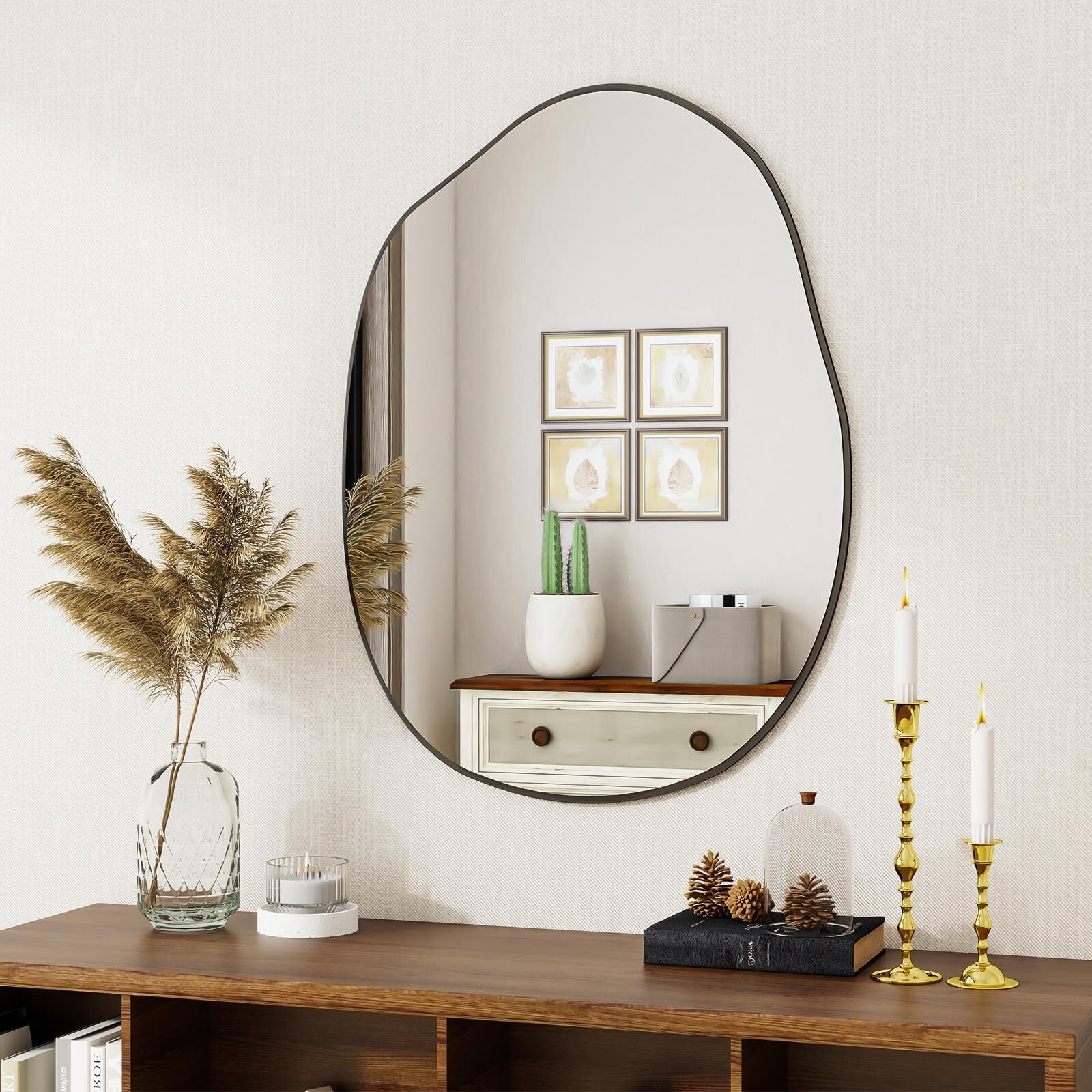 AnyRose Asymmetrical Mirror, 26 x 32 Inches Irregular Wall Mirror, Wood ...