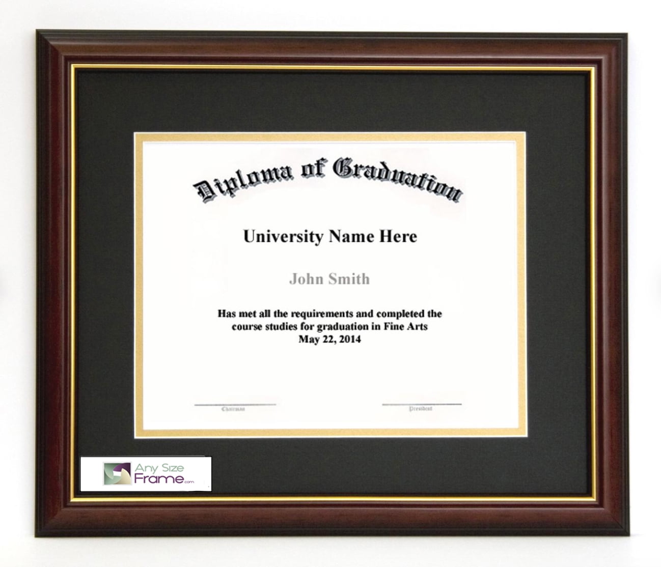 AnySizeFrame 8X10 Mahogany Diploma Frame with Gold Lip - Walmart.com