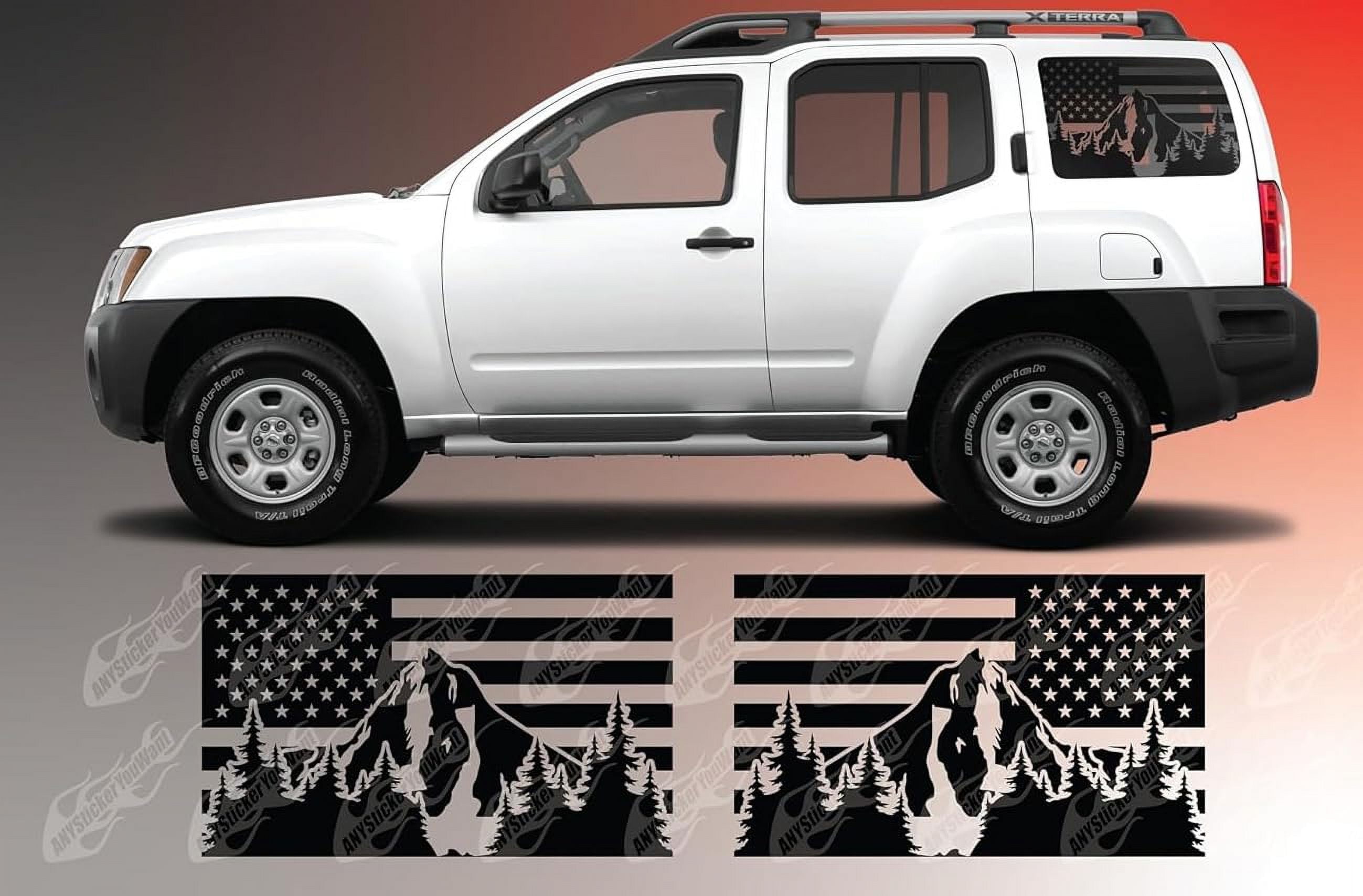 AnyStickerYouWant - American Flag Mountain & Trees Rear Side Window ...