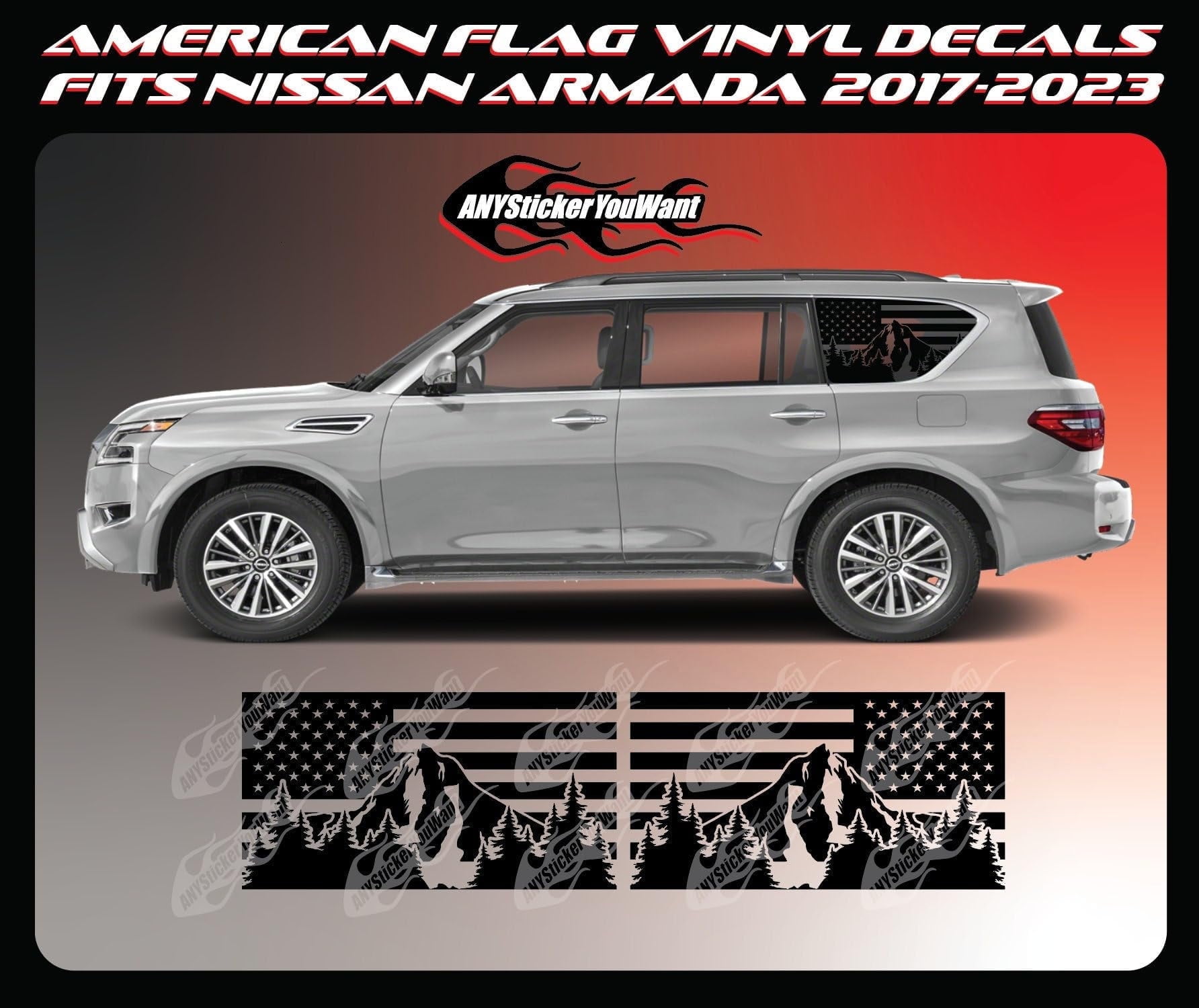 AnyStickerYouWant - American Flag Mountain & Trees Vinyl Decal Window ...