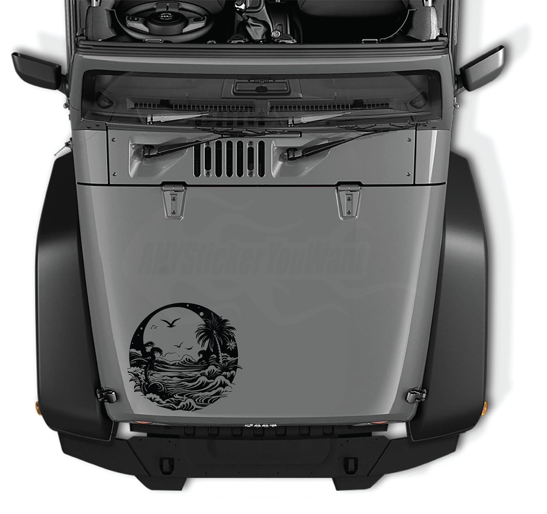 AnyStickerYouWant - Beachy Palm Tree Pounding Ocean Waves Vinyl Decal Sticker, 22" Tall ...