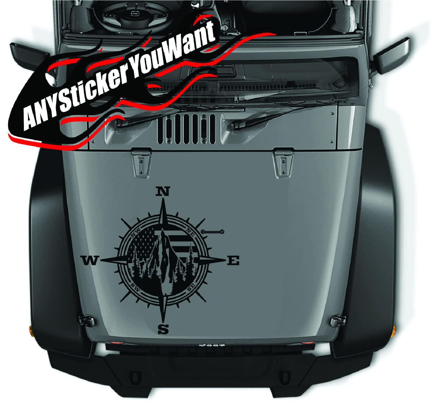 AnyStickerYouWant - Compass Sticker, Waterproof Vinyl Hood Decal/Car ...