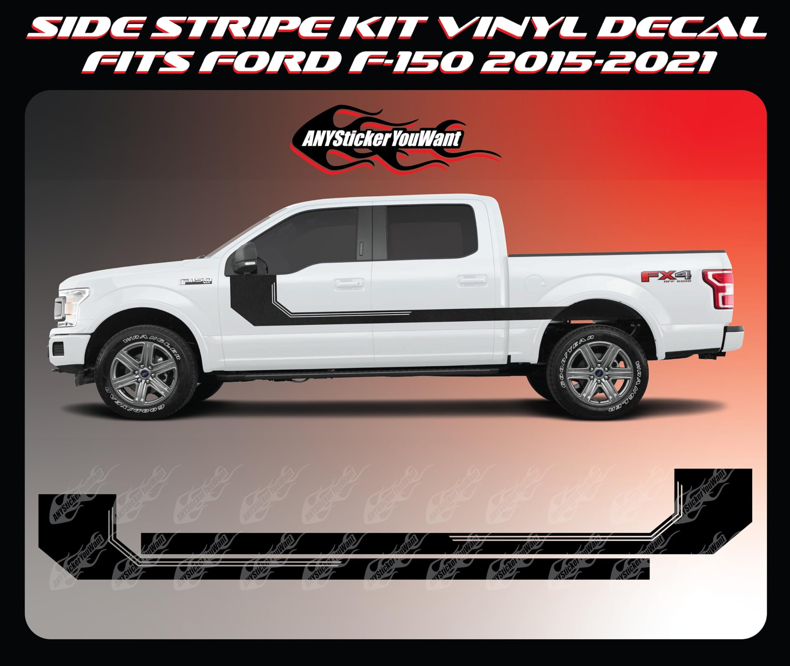 AnyStickerYouWant - Side Stripe Kit Vinyl Graphic Decal Compatible with ...