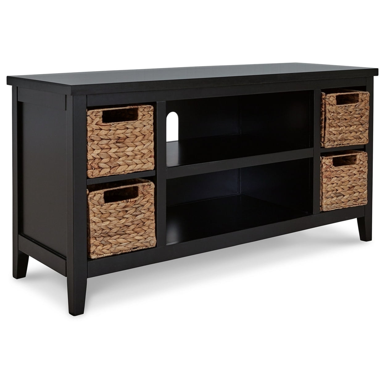 Anya 47 Inch Rustic TV Entertainment Console Open Shelf 4 Baskets Black ...