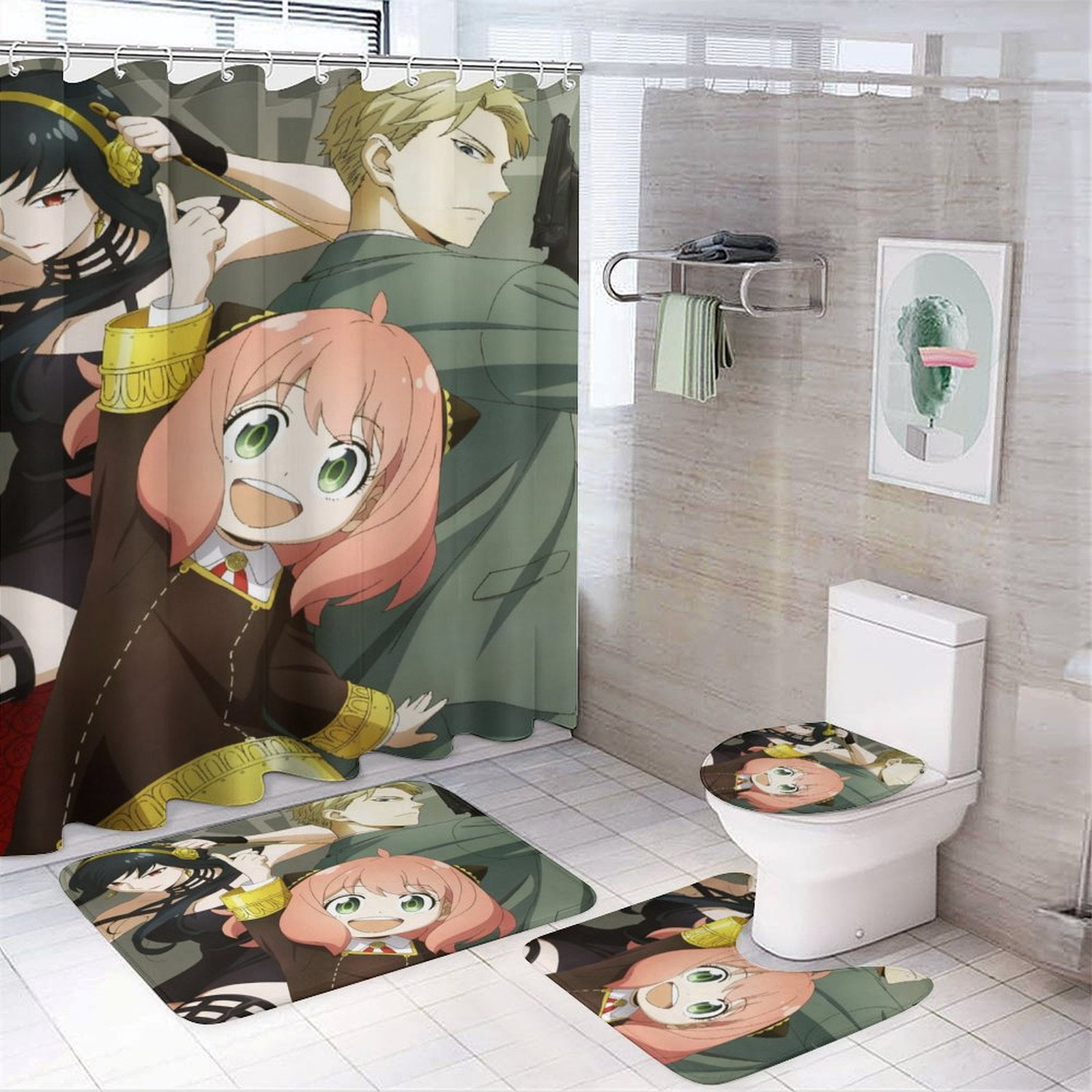 Anya Forger Spy X 4 Pcs Shower Curtain Sets with Rugs, Bath Mat, U ...